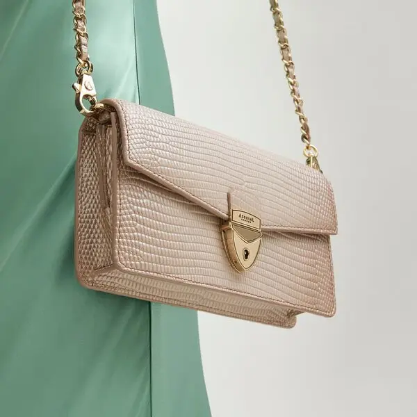 ASPINAL OF LONDON Mayfair 2 Leather Crocodile Print Clutch Bag With Chain Strap - Neutral