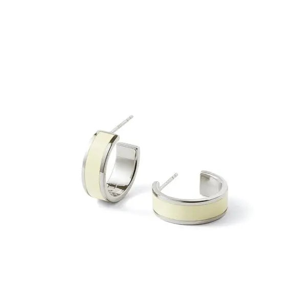 ASPINAL OF LONDON Enamel Hoop Earrings In Enamel & 18ct Gold Plated - Ivory