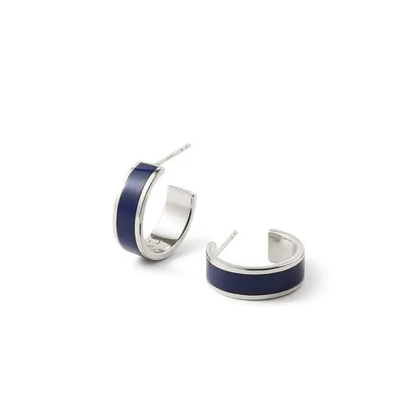 ASPINAL OF LONDON Enamel Hoop Earrings In Enamel & Palladium Silver Plated - Navy