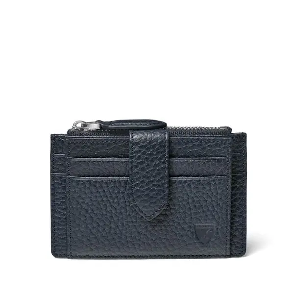 ASPINAL OF LONDON Zipped Rfid Card Holder In Pebble - Navy