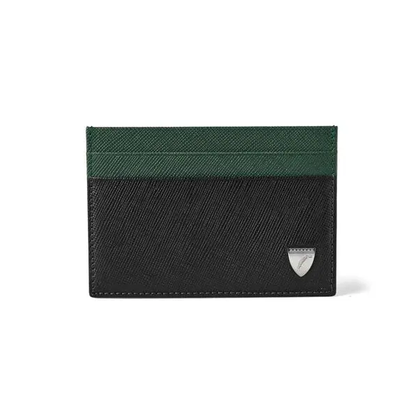 ASPINAL OF LONDON Slim Credit Card Holder In Black & Tan Saffiano - Black/green