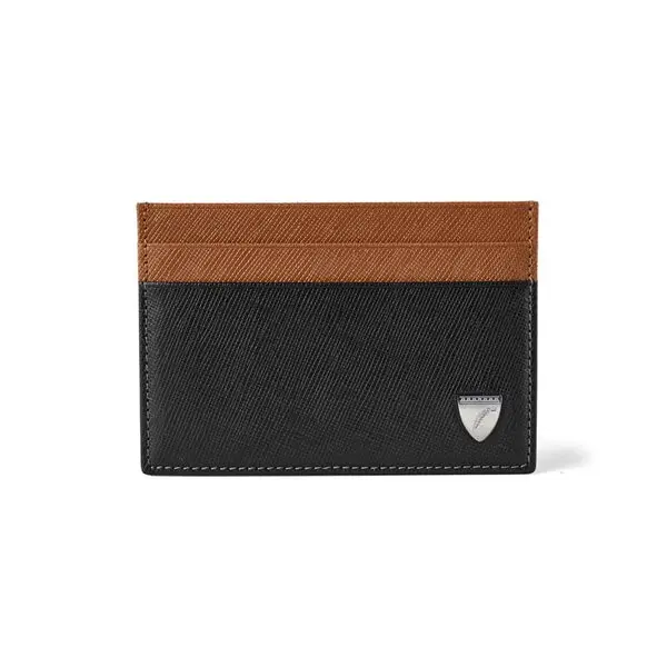 ASPINAL OF LONDON Slim Credit Card Holder In Black & Tan Saffiano - Black/tan