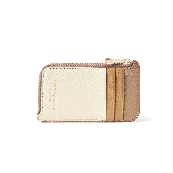 ASPINAL OF LONDON Zipped Coin & Card Holder In Soft Taupe & Pebble - Ivory/neutral