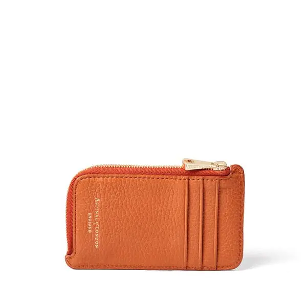 ASPINAL OF LONDON Zipped Coin & Card Holder In Pebble - Orange