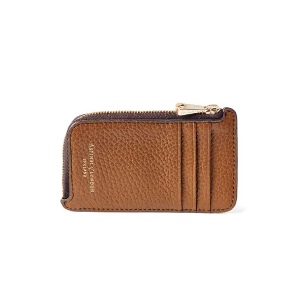 ASPINAL OF LONDON Zipped Coin & Card Holder In Pebble - Tan
