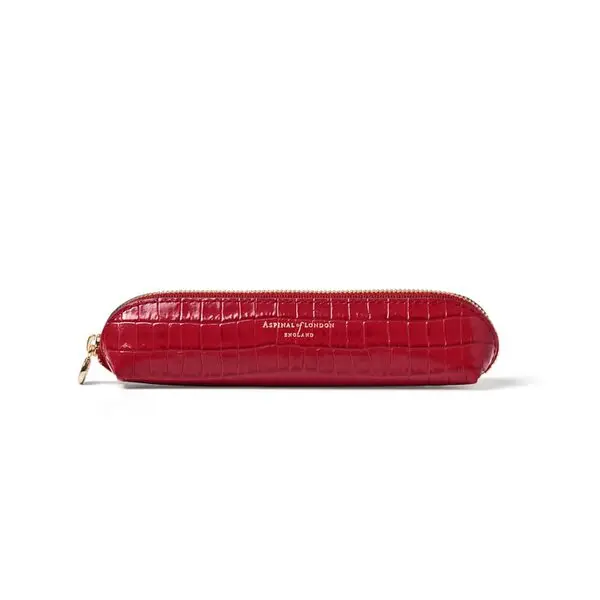 ASPINAL OF LONDON Slim Pen Case In Deep Shine Cherry Small Croc - Red