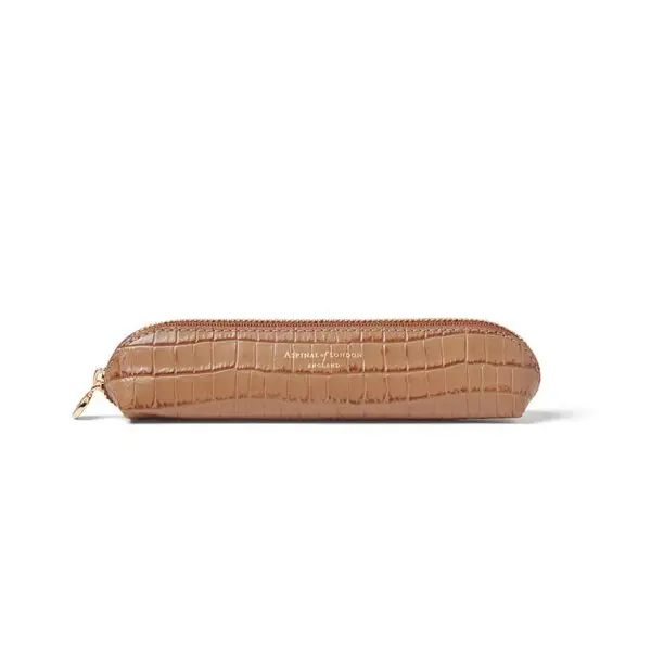 ASPINAL OF LONDON Slim Pen Case In Deep Shine Cherry Small Croc - Tan