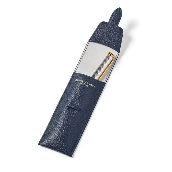 ASPINAL OF LONDON Pen Case In Fig Pebble - Blue