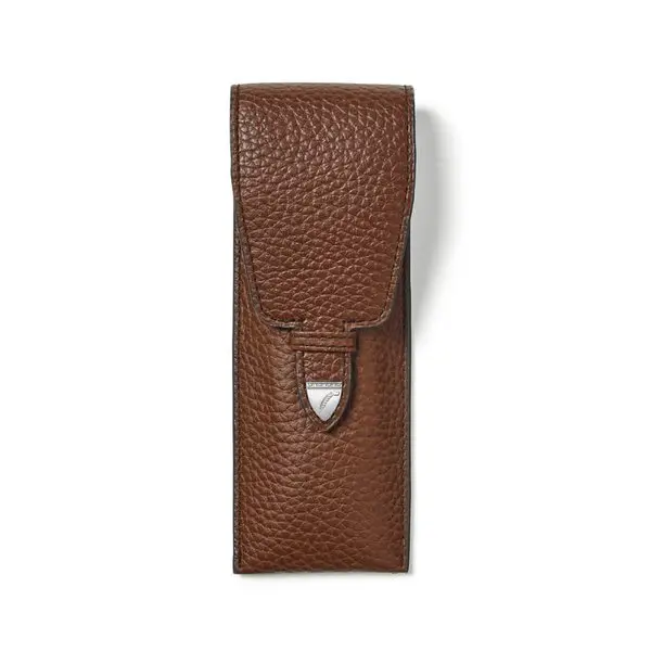 ASPINAL OF LONDON Pen Case In Tobacco Pebble - Brown