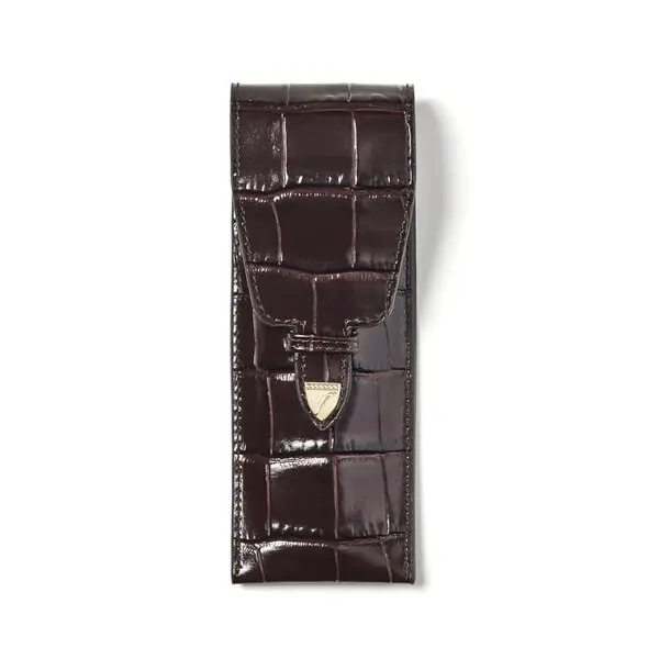 ASPINAL OF LONDON Pen Case In Tobacco Pebble - Brown