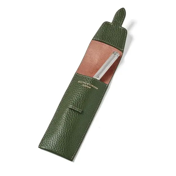 ASPINAL OF LONDON Pen Case In Merlot Pebble - Green