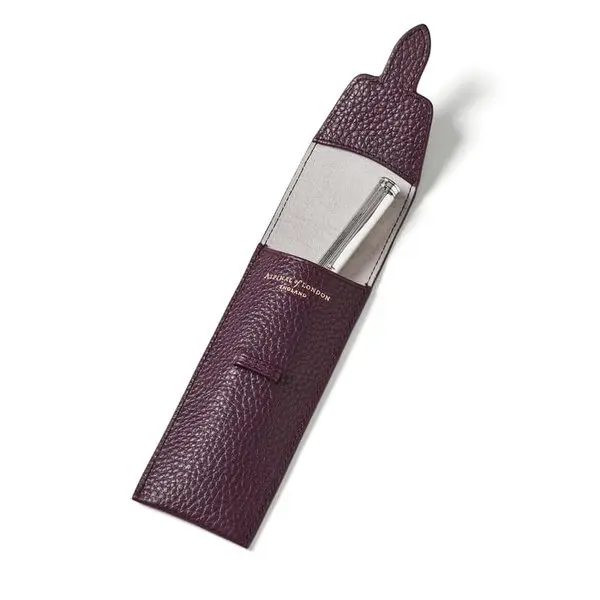 ASPINAL OF LONDON Pen Case In Merlot Pebble - Purple