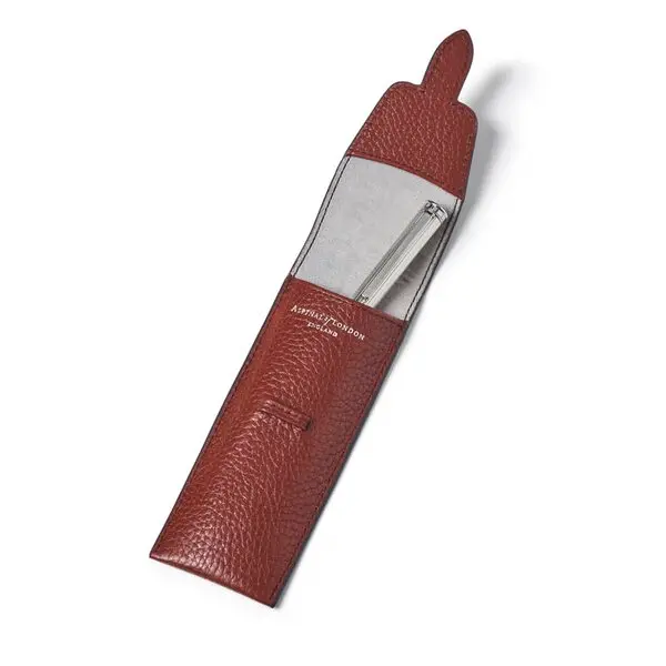ASPINAL OF LONDON Pen Case In Fig Pebble - Red
