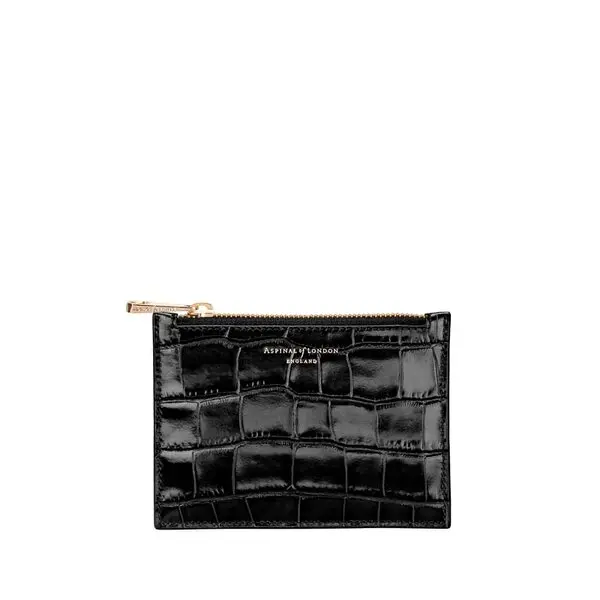 ASPINAL OF LONDON Small Essential Flat Pouch In Deep Shine Croc - Black