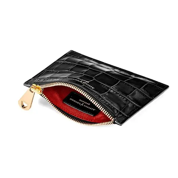 ASPINAL OF LONDON Small Essential Flat Pouch In Deep Shine Croc