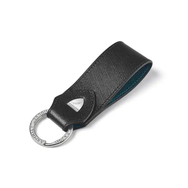 ASPINAL OF LONDON Leather Loop Keyring In Chocolate Pebble - Black
