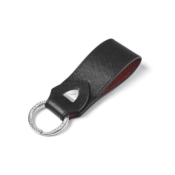 ASPINAL OF LONDON Leather Loop Keyring In Chocolate Pebble - Black