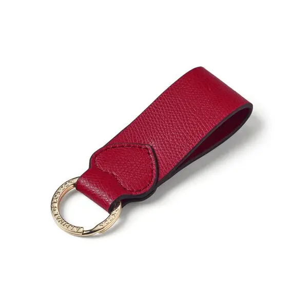 ASPINAL OF LONDON Leather Loop Keyring In Fig Pebble - Red
