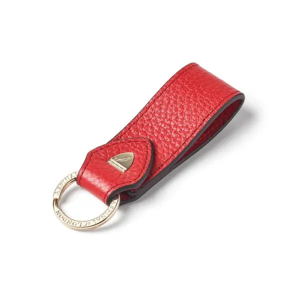 ASPINAL OF LONDON Heart Leather Loop Keyring In Cherry Soft Saffiano - Red