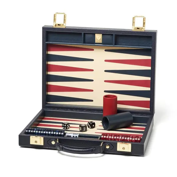ASPINAL OF LONDON 15-inch Backgammon Set In Deep Shine Amazon Croc - Navy