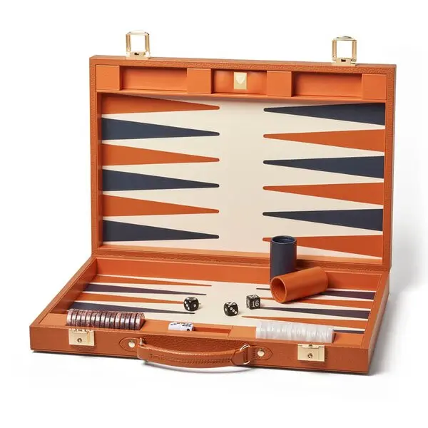 ASPINAL OF LONDON 15-inch Backgammon Set In Deep Shine Amazon Croc - Orange