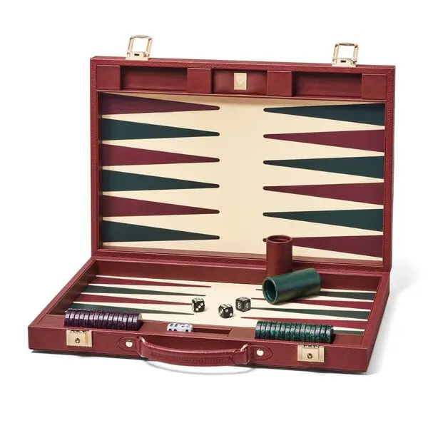 ASPINAL OF LONDON 15-inch Backgammon Set In Deep Shine Amazon Croc - Red