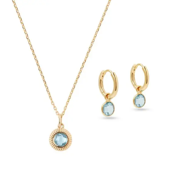 ASPINAL OF LONDON Smoky Quartz Pendant Necklace And Huggie Earrings Set - Blue
