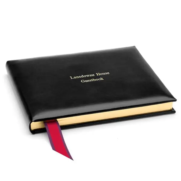 ASPINAL OF LONDON Classic Leather Guest Book In Navy Pebble With Plain Pages - Black