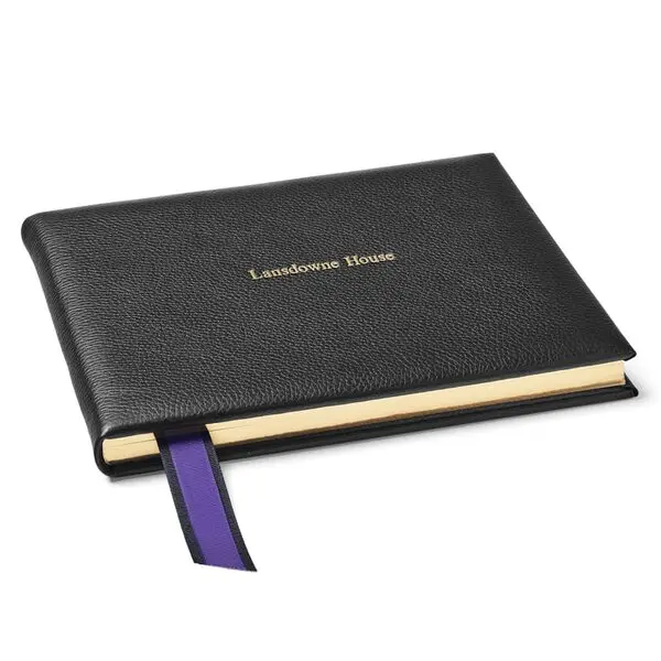 ASPINAL OF LONDON Classic Leather Guest Book In Navy Pebble With Plain Pages - Black