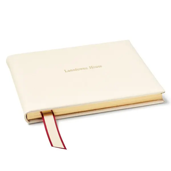 ASPINAL OF LONDON Classic Leather Guest Book In Pebble - Ivory