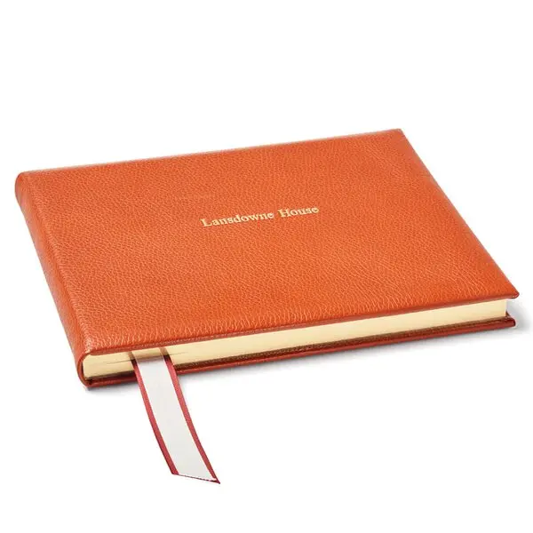 ASPINAL OF LONDON Classic Leather Guest Book In Marmalade Pebble - Orange