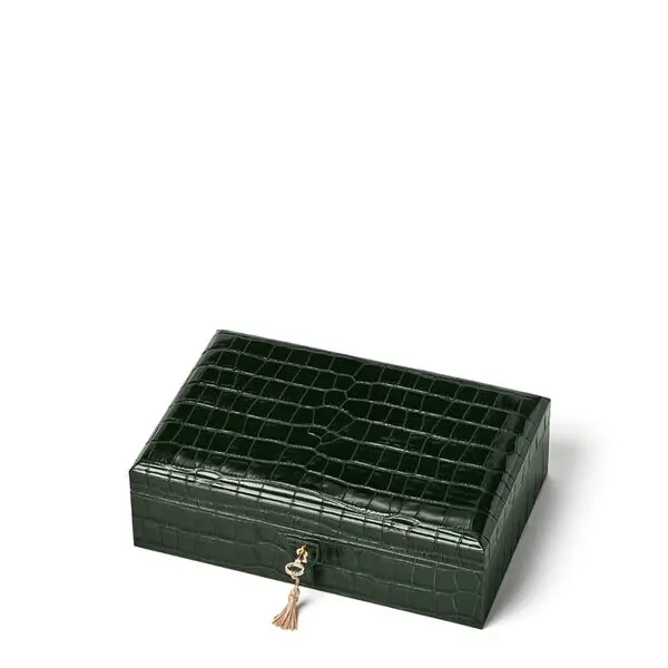 ASPINAL OF LONDON Savoy Jewellery Box In Deep Shine Amazon Croc - Green