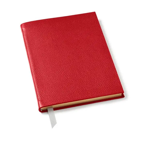 ASPINAL OF LONDON Leather Bound Notebook In Cardinal Pebble - Red