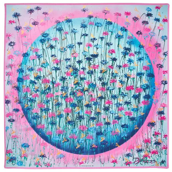 ASPINAL OF LONDON Our Planet Of Bees Silk Scarf In Candy Pink & Cornflower Blue Pure Silk - Blue/pink