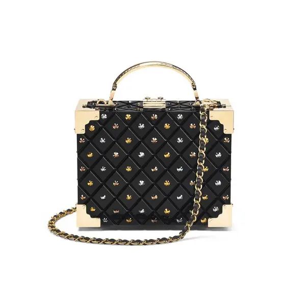 ASPINAL OF LONDON Lion Trunk In Velvet & Croc With Studs - Black
