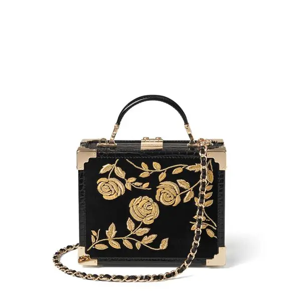 ASPINAL OF LONDON Bird Of Paradise Hand-embroidered Velvet Trunk - Black/gold