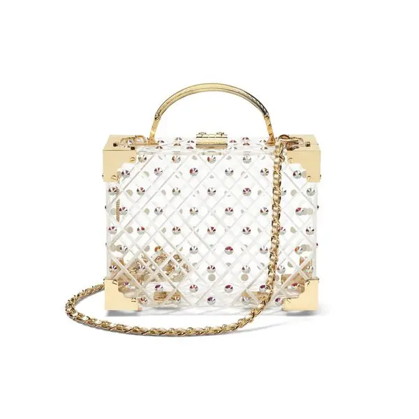 ASPINAL OF LONDON Lion Trunk In Velvet & Croc With Studs - Clear/gold
