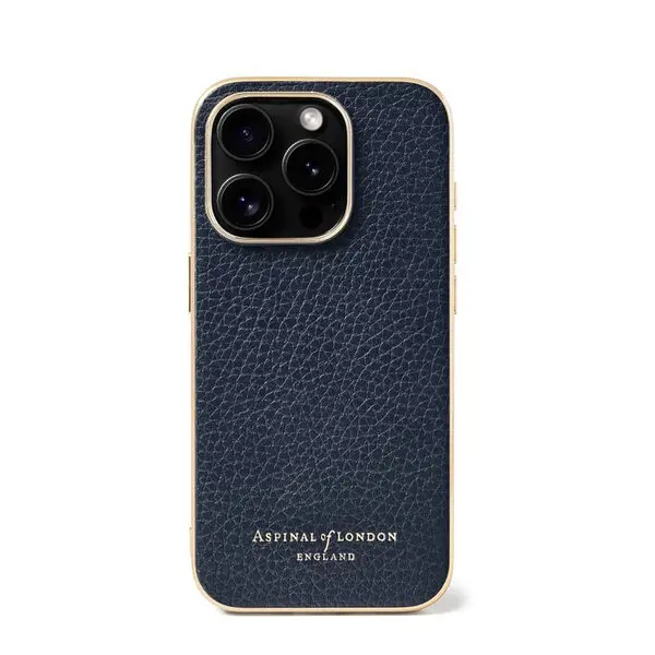 ASPINAL OF LONDON Iphone 15 Pro Case In Navy Pebble & Gold - Blue