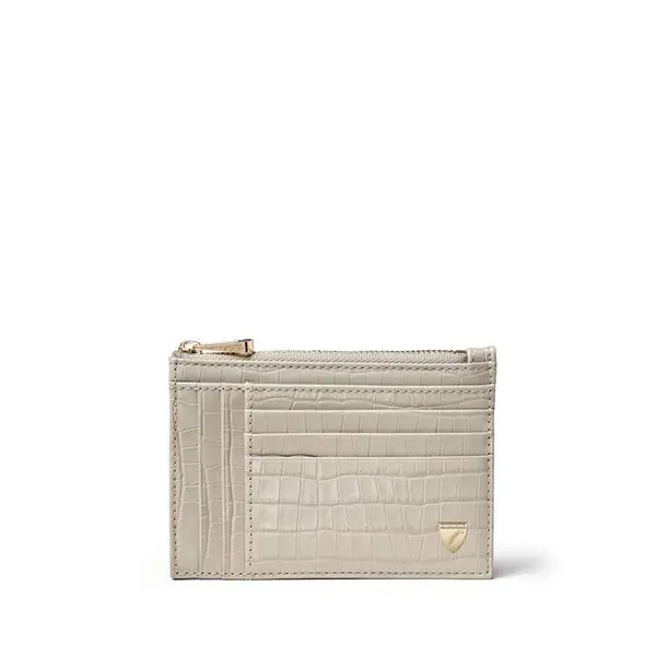 ASPINAL OF LONDON Double Sided Zipped Card & Coin Holder In Deep Shine Dove Small Croc - Grey/neutral