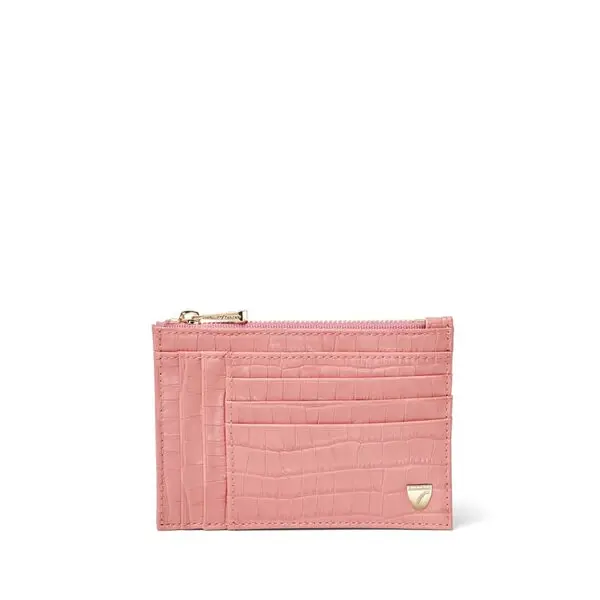 ASPINAL OF LONDON Double Sided Zipped Card & Coin Holder In Deep Shine Dove Small Croc - Pink