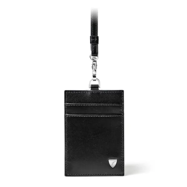 ASPINAL OF LONDON Lanyard Id & Card Holder In Navy Pebble - Black