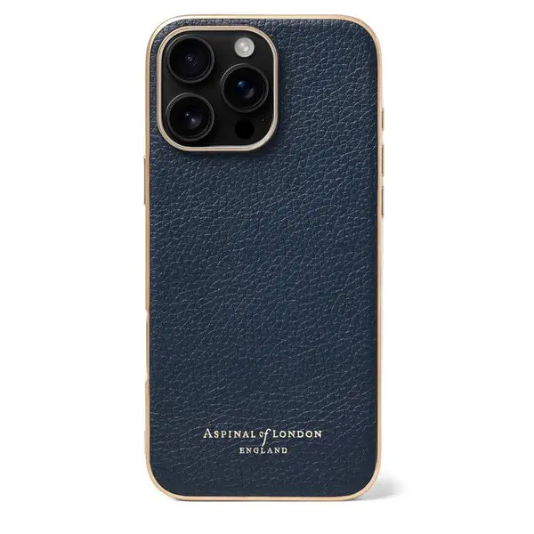 ASPINAL OF LONDON Iphone 16 Pro Max Case In Pebble & Gold - Navy