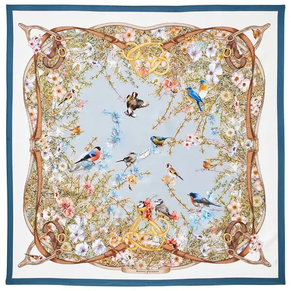 ASPINAL OF LONDON Edwardian Garden Silk Scarf In Sky Pure Silk - Blue