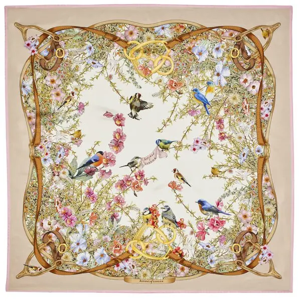 ASPINAL OF LONDON Edwardian Garden Silk Scarf In Capri & Lilac Pure Silk - Brown