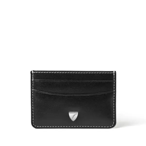 ASPINAL OF LONDON Slim Credit Card Holder In Deep Shine Croc - Black