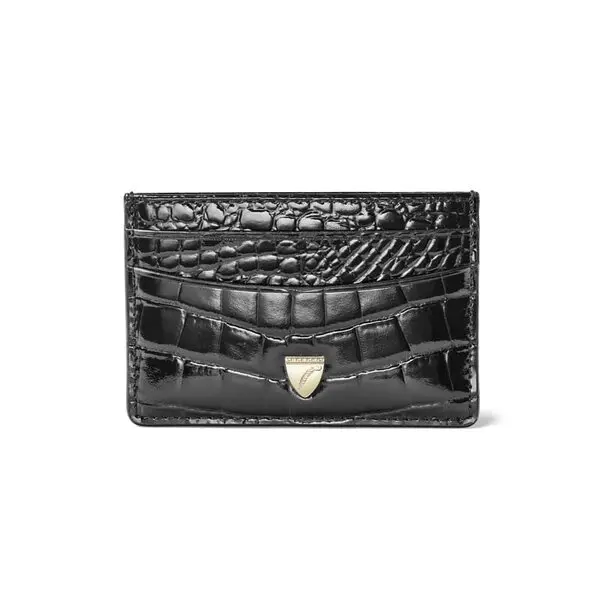 ASPINAL OF LONDON Slim Credit Card Holder In Ever Patent Croc - Black