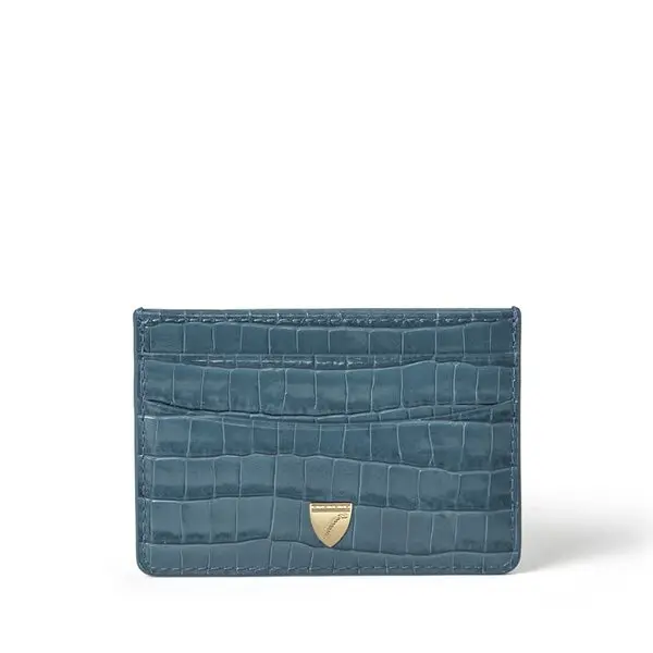 ASPINAL OF LONDON Slim Credit Card Holder In Navy Saffiano - Blue