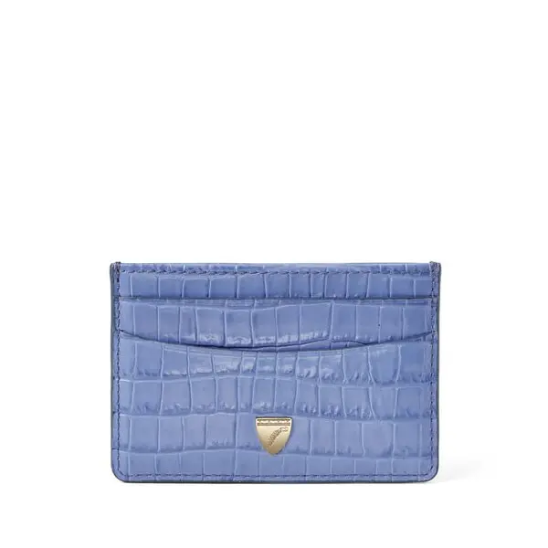 ASPINAL OF LONDON Slim Credit Card Holder In Deep Shine Croc - Blue