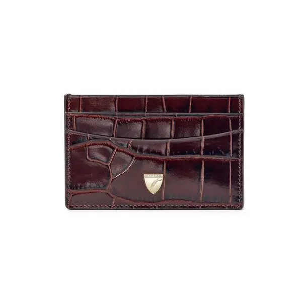ASPINAL OF LONDON Slim Credit Card Holder In Patent Croc - Brown