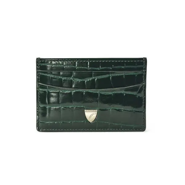 ASPINAL OF LONDON Slim Cit Card Holder In Merlot Patent Croc - Green
